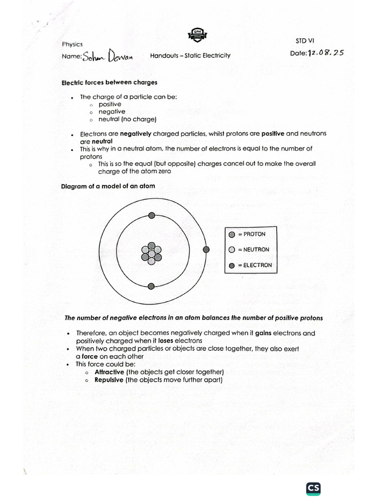 Physics Static Electricity | PDF