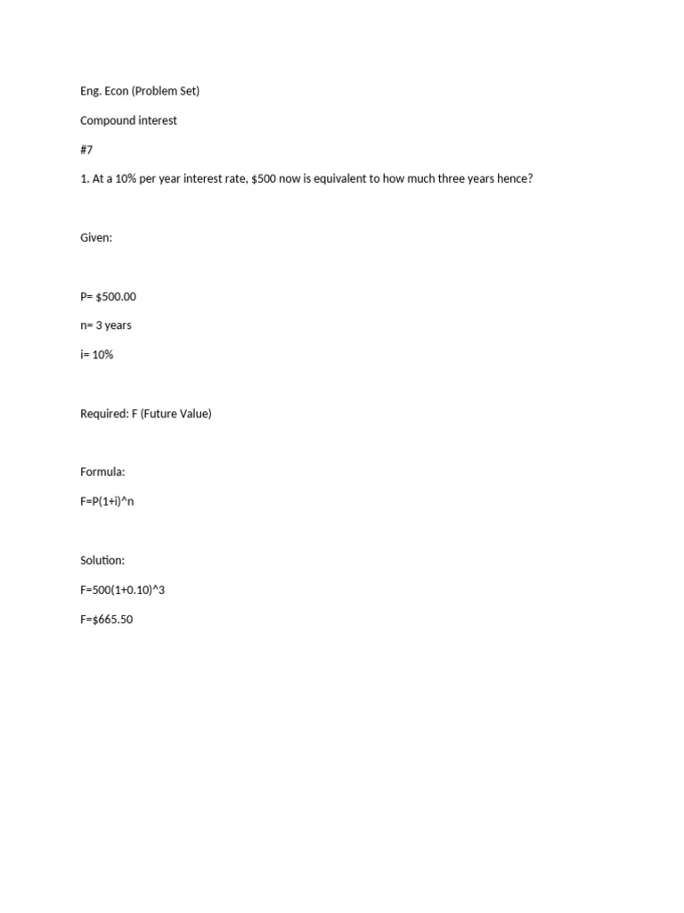 Compound Interest Problem Set Solutions | PDF
