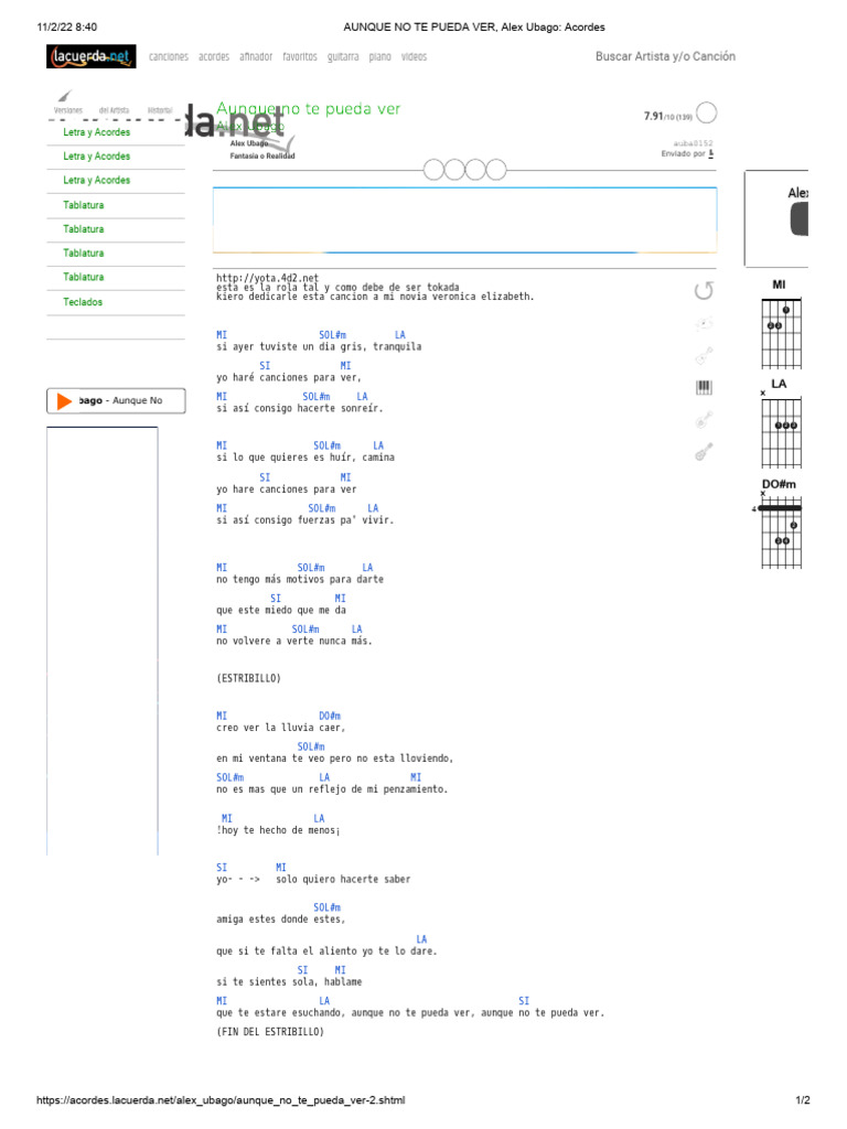 Acordes de "Aunque No Te Pueda Ver" | PDF