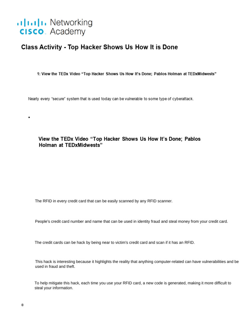 1.0.6 Class Activity Top Hacker Shows Us How It Is Done 1 | PDF ...