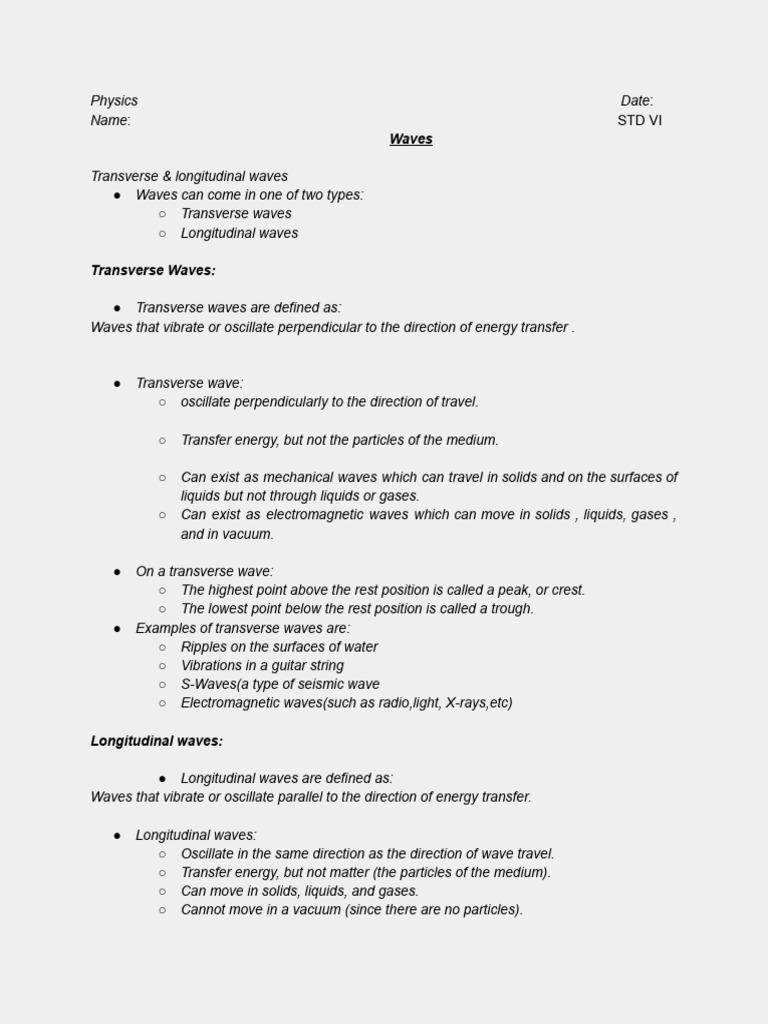 Physics-Waves (Longitudinal and Transverse Waves) | PDF | Waves | Frequency