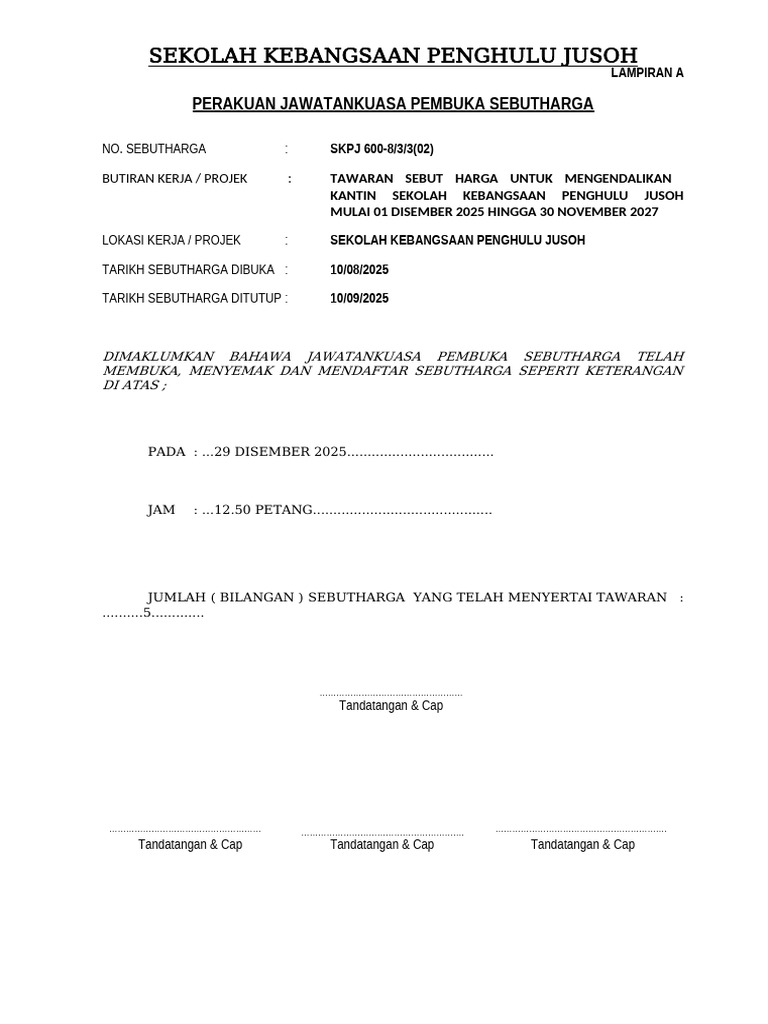 Perakuan Jawatankuasa Pembuka Sebutharga | PDF