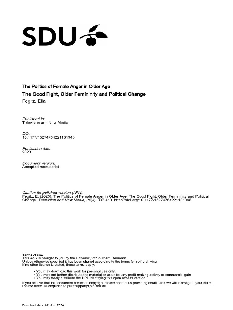 Female Anger and Politics in Aging | PDF | Feminism | Gender Studies