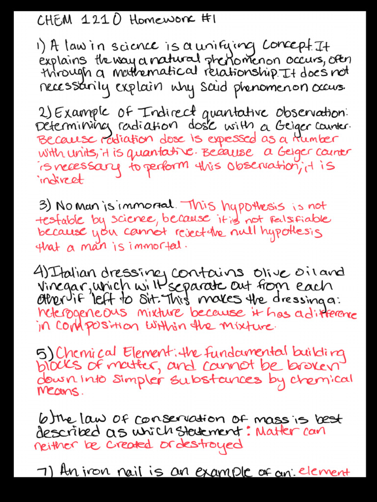 CHEM 1210 Homework #I | PDF