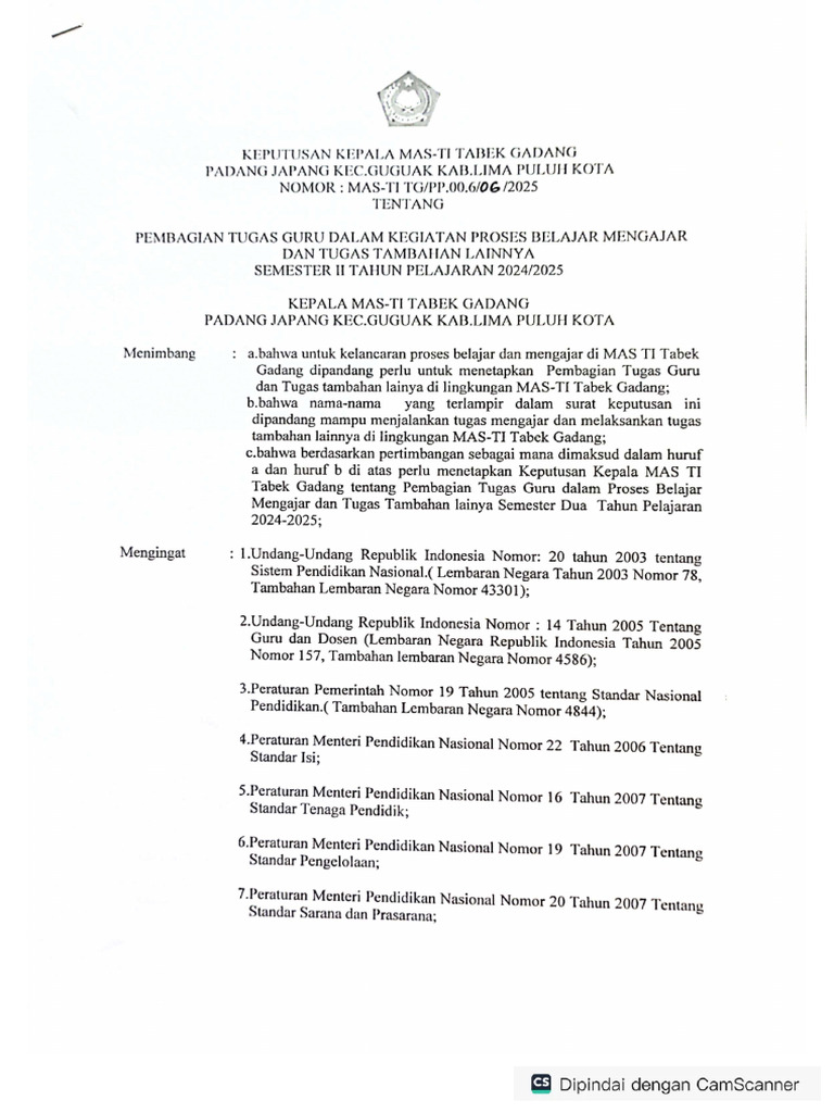 Sk Pembagian Tugas Tp 20242025 Sem 2 | PDF
