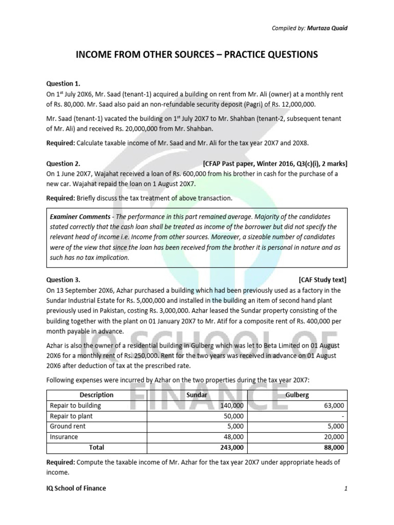 Income Tax Practice Questions Guide | PDF | Taxes | Renting