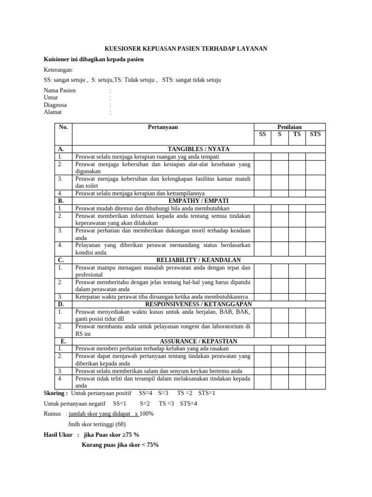 Kuesioner Kepuasan Pasien Terhadap Layanan | PDF