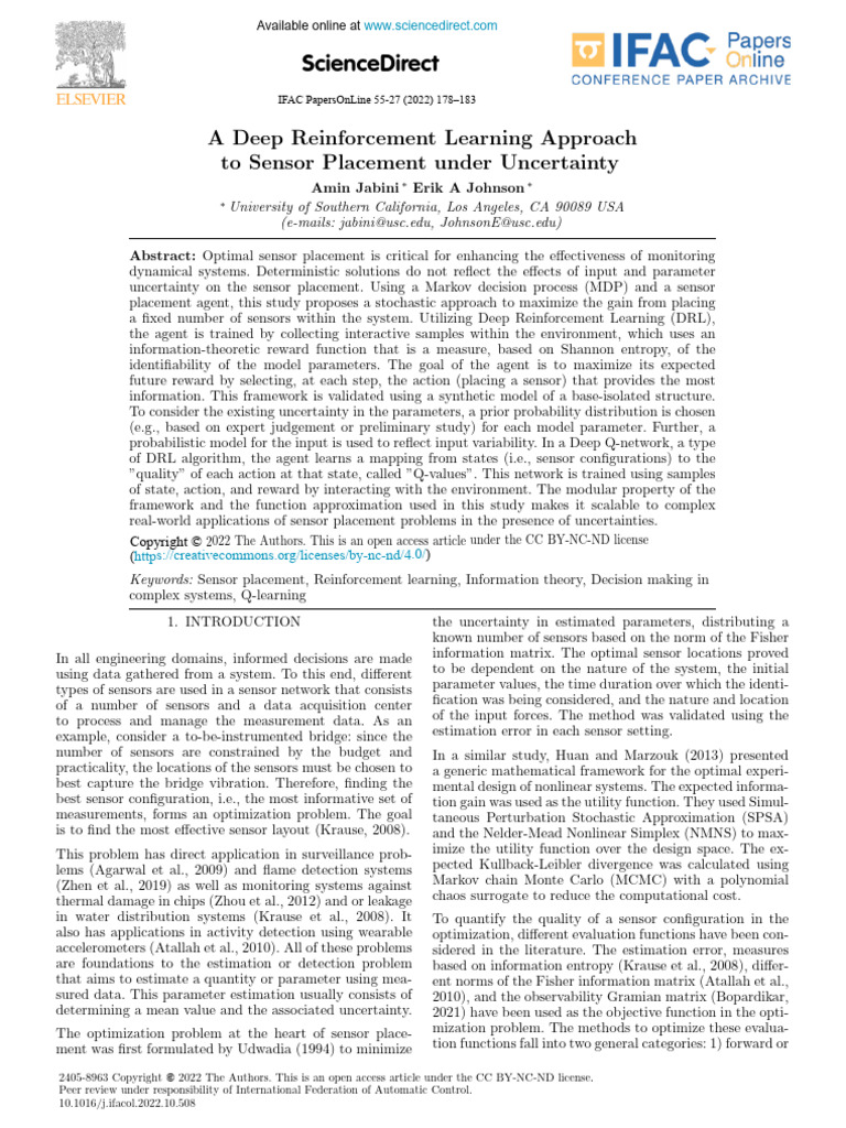 A Reinforcement Learning Approach For Optimal Placement of Sensors in ...