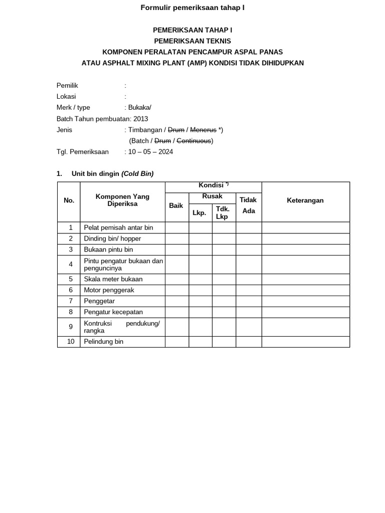 Form Cek List AMP Tahap 1 | PDF