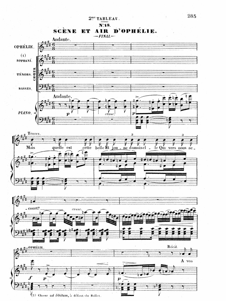 A Vos Jeux Mes Amis Ophelie Hamlet Ambroise Thomas | PDF