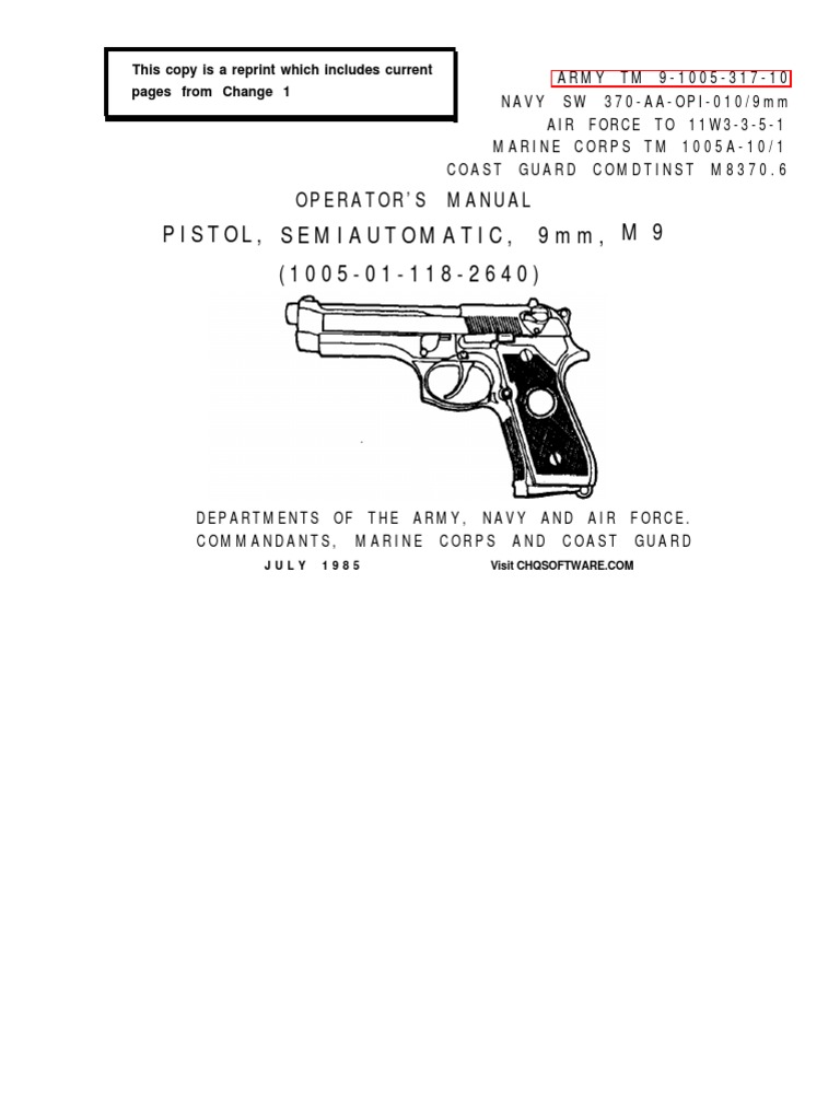Pistol, Semiautomatic, 9Mm, M9 (1 0 0 5 - 0 1 - 1 1 8 - 2 6 4 0) | PDF ...