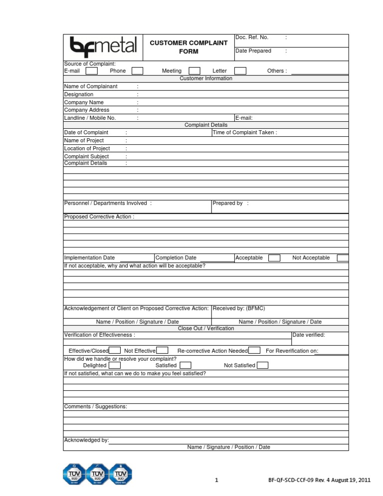 Customer Complaint Resolution Form | PDF | Business