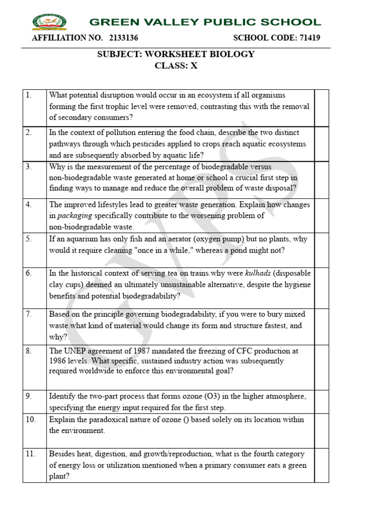 Biology Worksheet: Ecosystems & Waste Management | PDF | Food Web ...