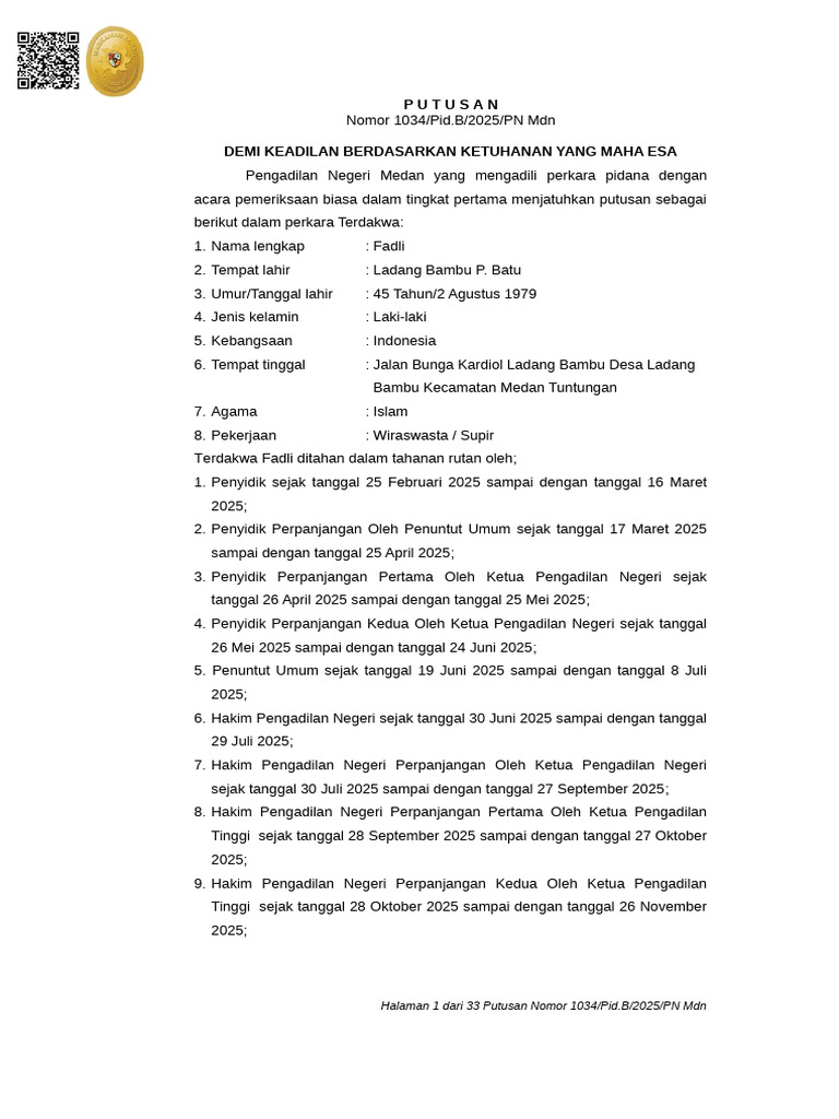 Putusan 1034 Pid.b 2025 PN MDN 20251114144408 | PDF