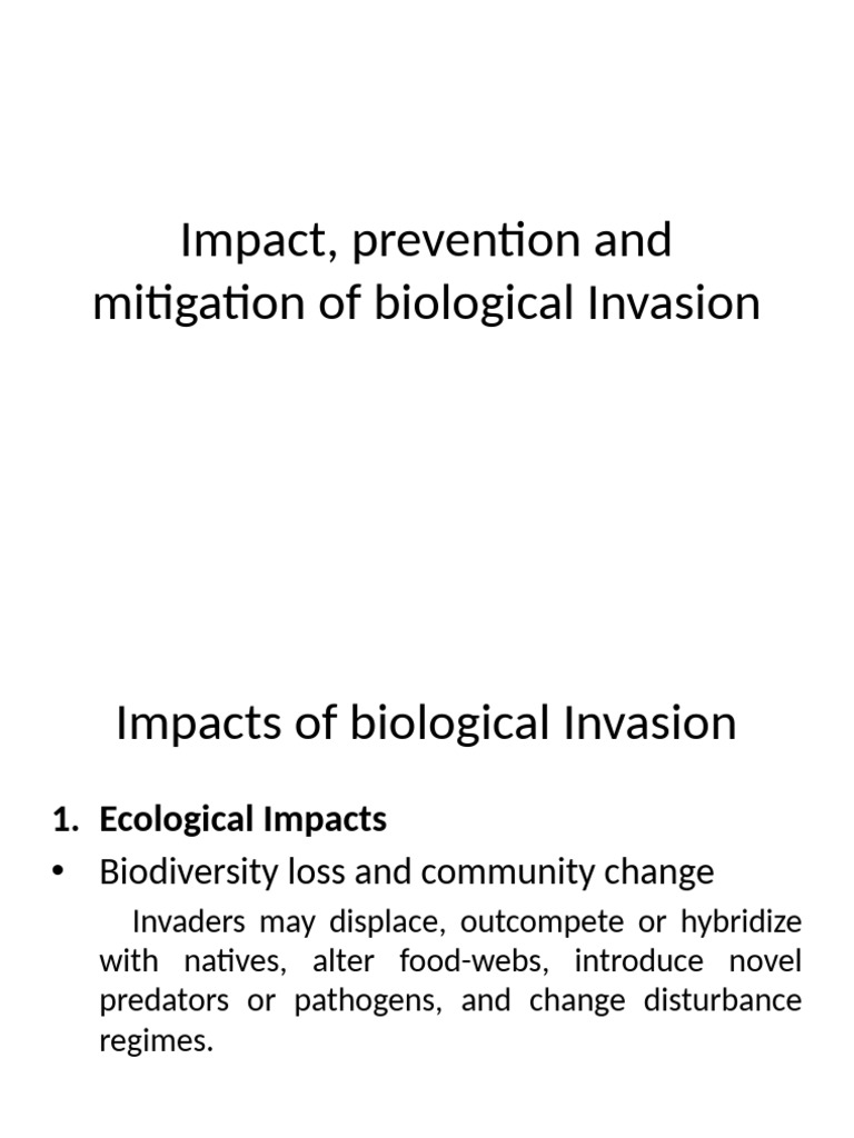 Impact, Prevention and Mitigation of Biological Invasion | PDF ...