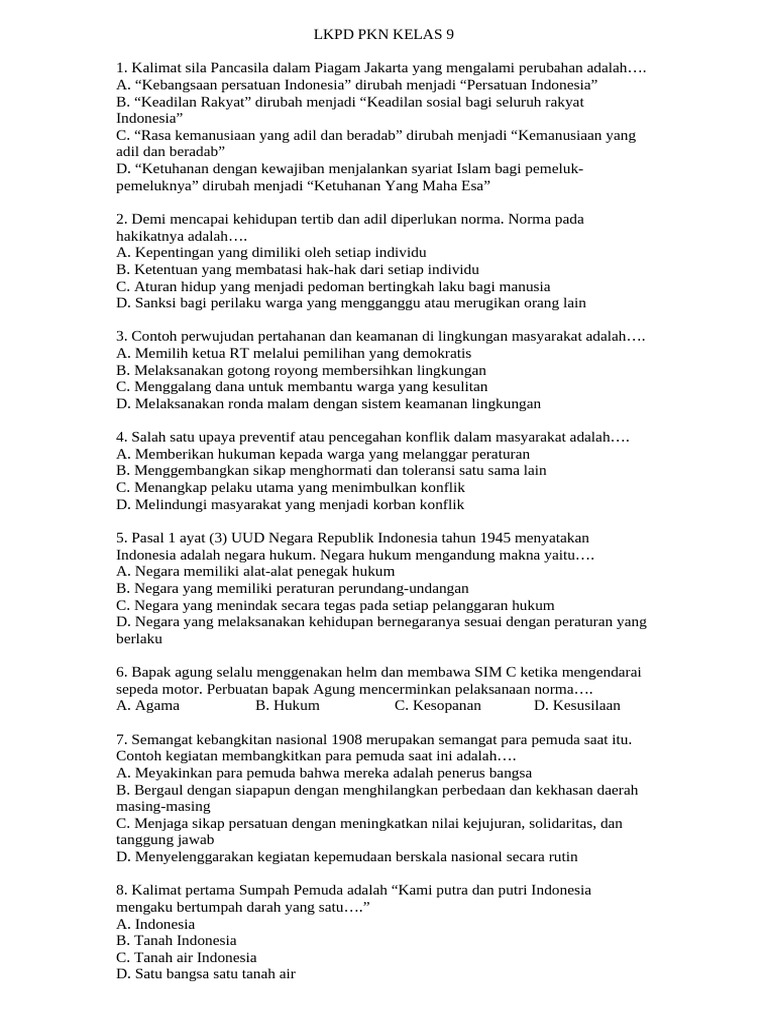 Soal Tryout Pkn Kelas 9[1] | PDF