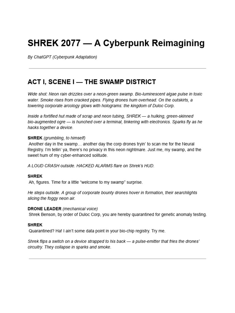 Shrek 2077: Cyberpunk Fairy Tale Adventure | PDF