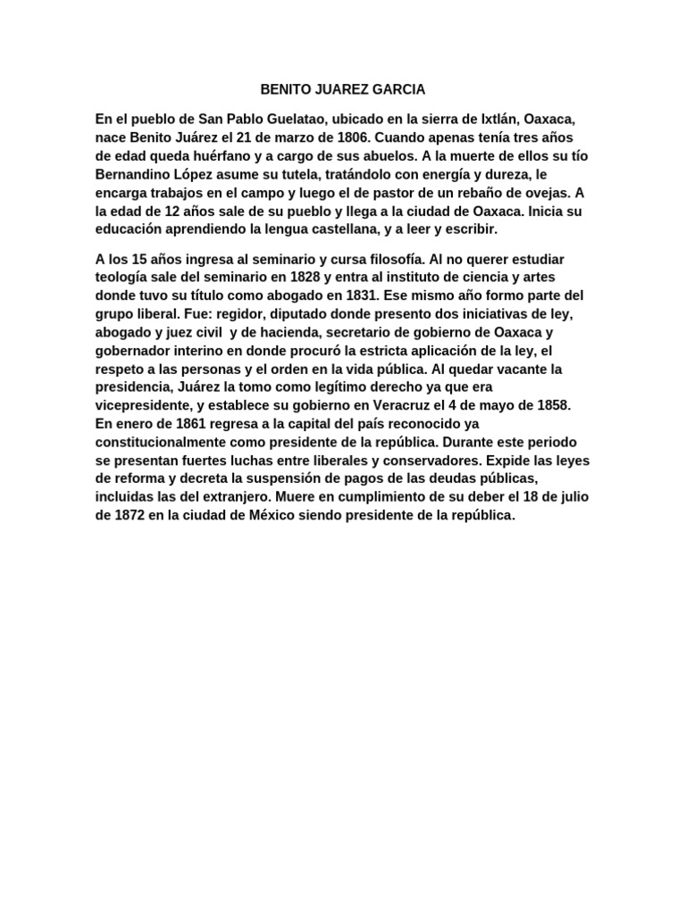 Biografía de Benito Juárez García | PDF