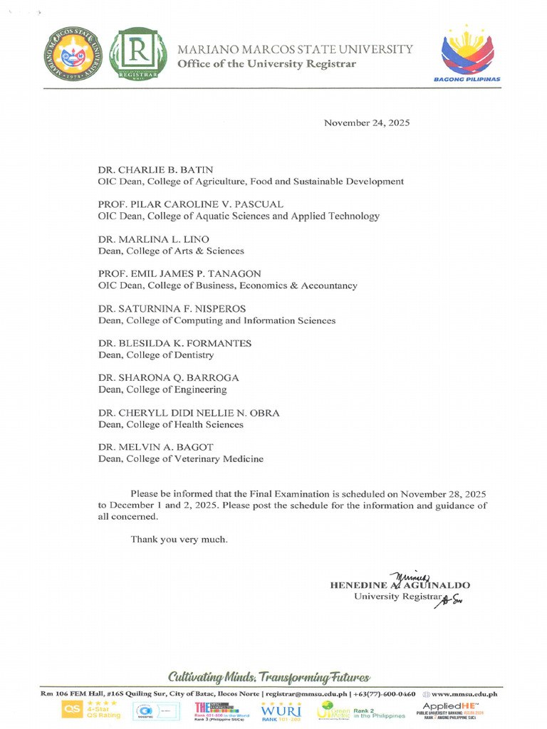 Final Examination Schedule | PDF