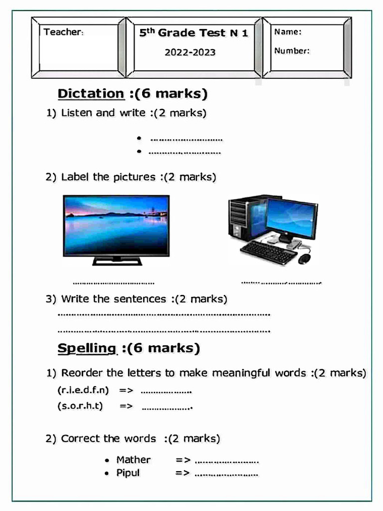 Dictation: (6 Marks) : Grade Test | PDF | Linguistics | Human Communication