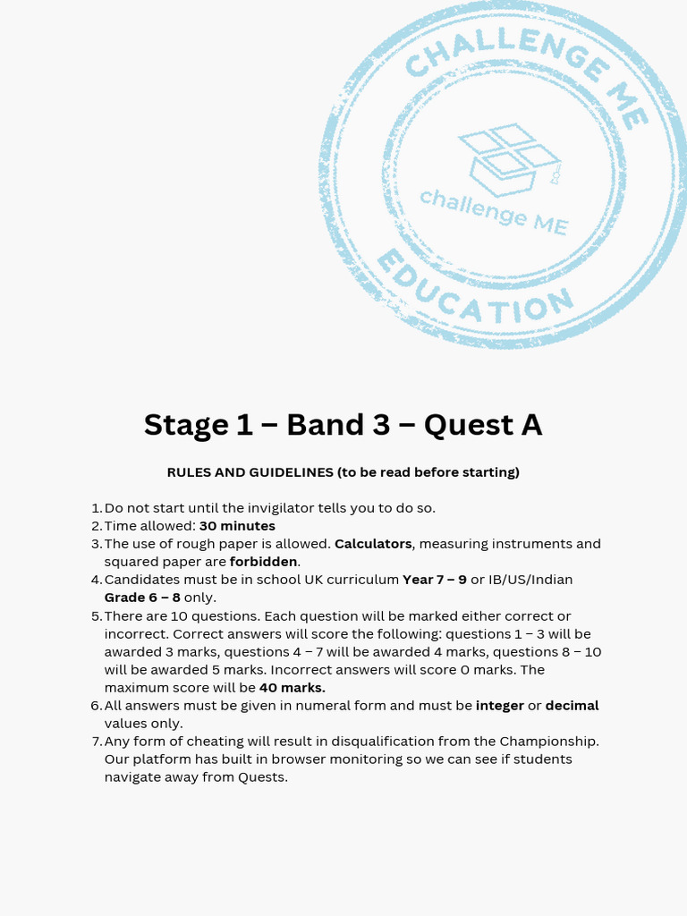 Challenge ME Maths Championship 2024 | PDF | Decimal | Mathematics