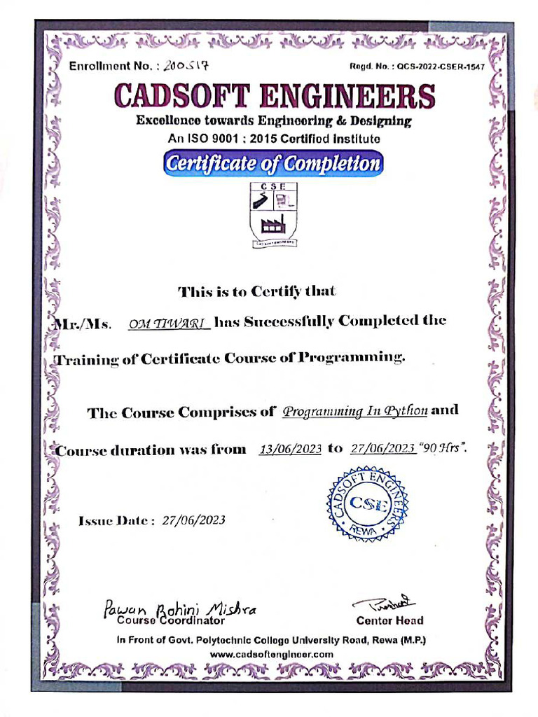 CadSoft Engineers Internship | PDF