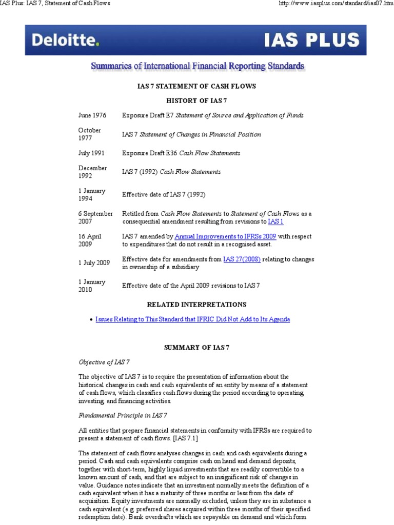 IAS Plus IAS 7, Statement of Cash Flows | PDF | Cash Flow Statement ...