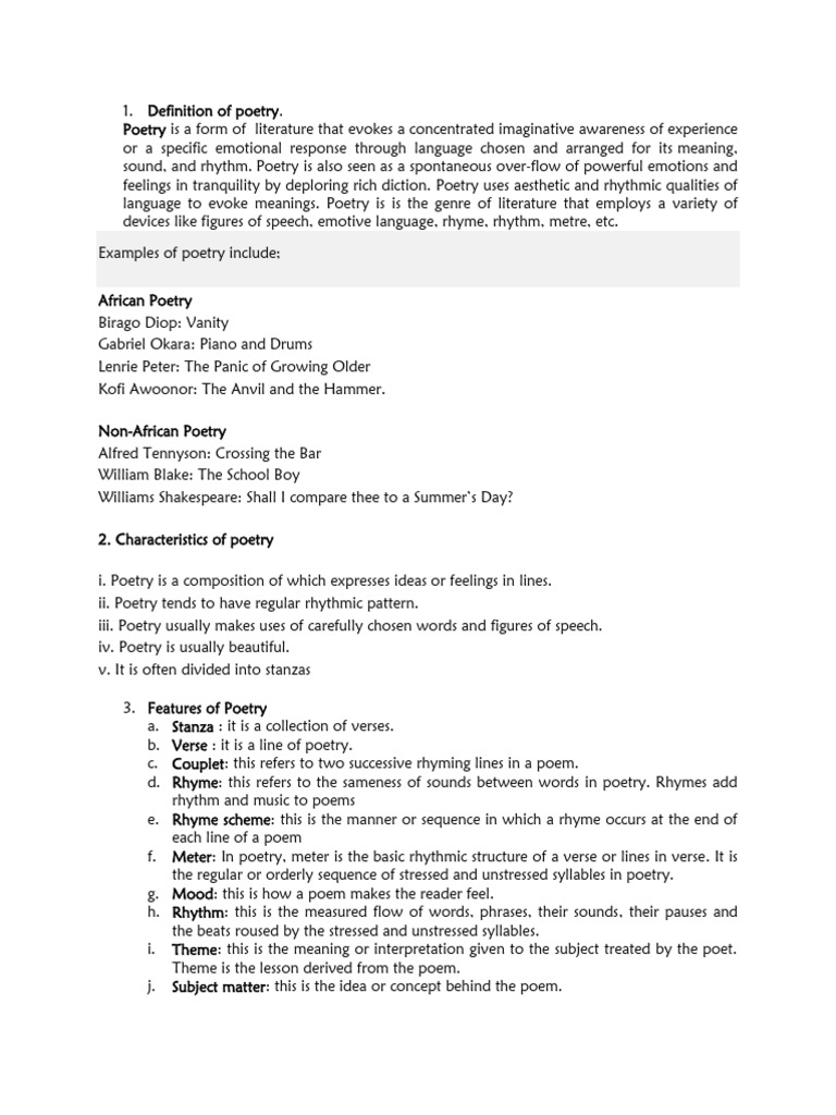 Understanding Poetry: Definition & Features | PDF | Poetry | Metre (Poetry)