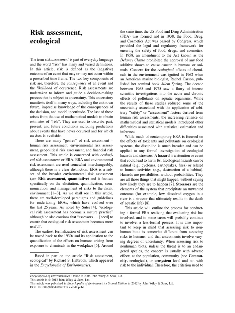 Understanding Ecological Risk Assessment | PDF | Risk | Risk Assessment