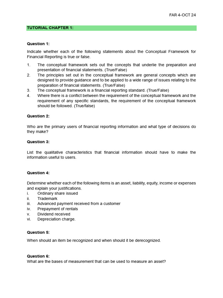 Tutorial Chapter 1 Far 4 | PDF | Financial Accounting | Business