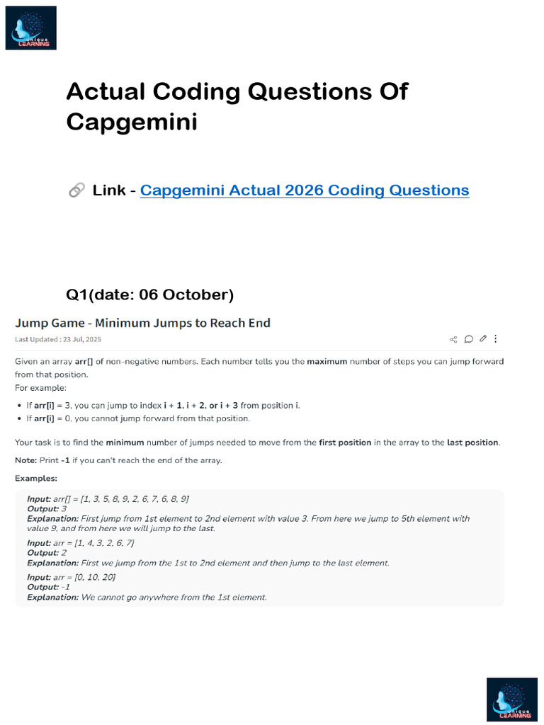 Capgemini 2026 Coding Questions List | PDF