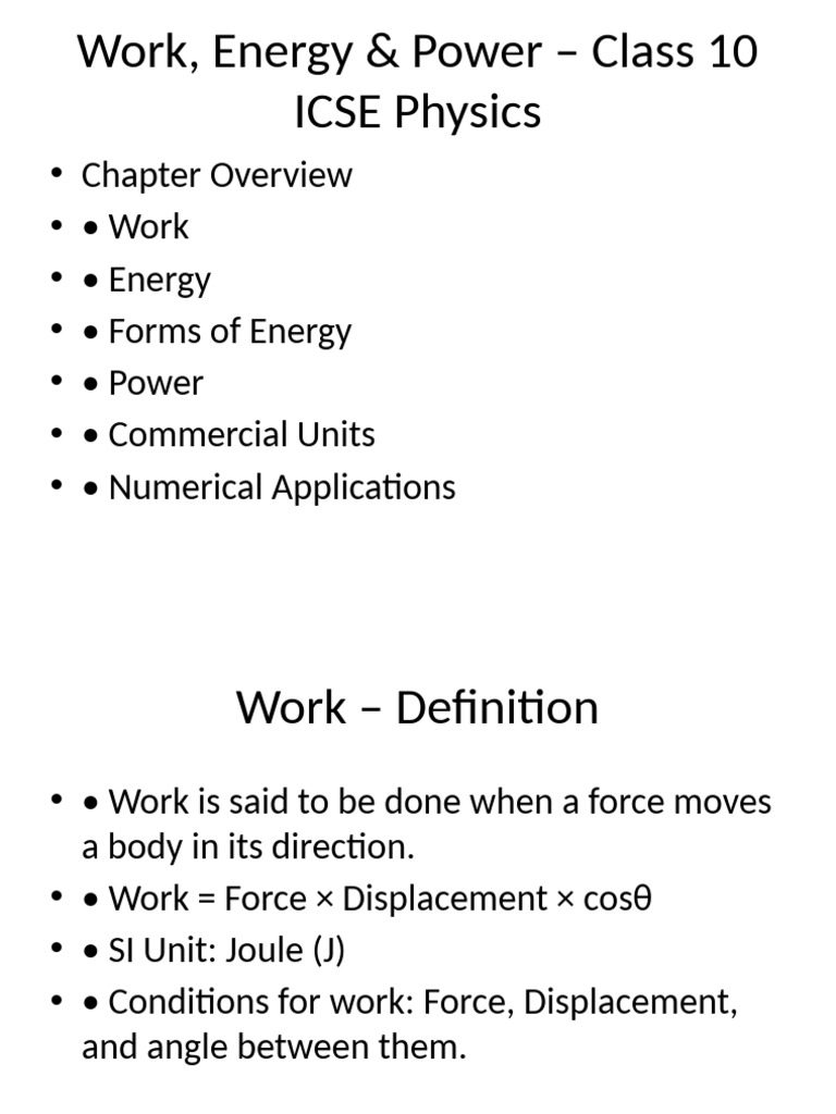 ICSE Class10 Work Energy Power Presentation | PDF