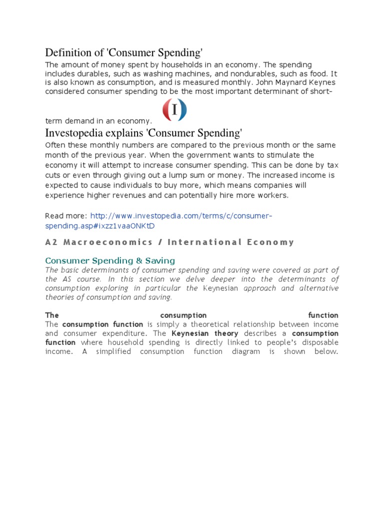 Definition of 'Consumer Spending': A2 Macroeconomics / International ...