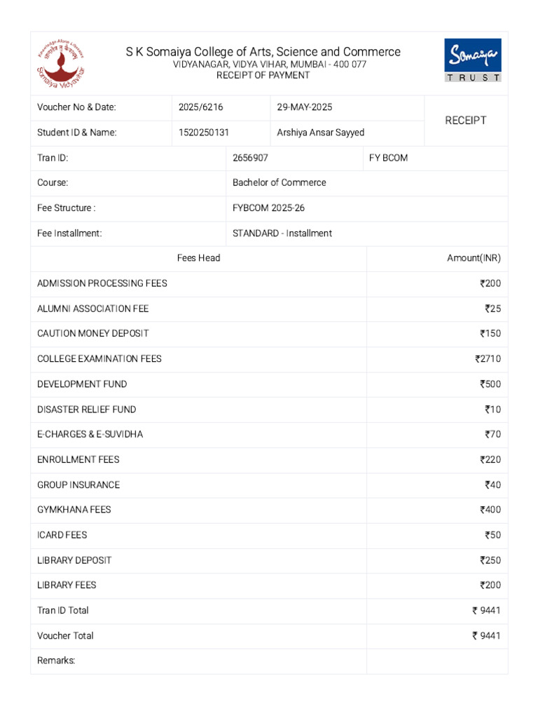 Fees Receipt | PDF | Money | Services (Economics)