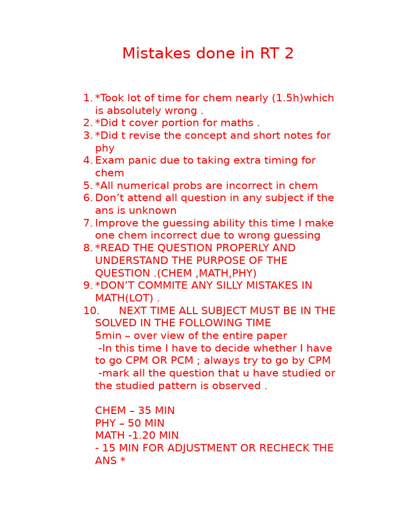 Mistakes Done in RT 2 | PDF