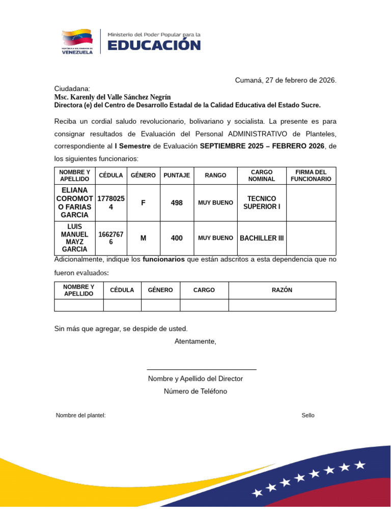 Oficio de Entrega Planteles (Personal Administrativo) | PDF