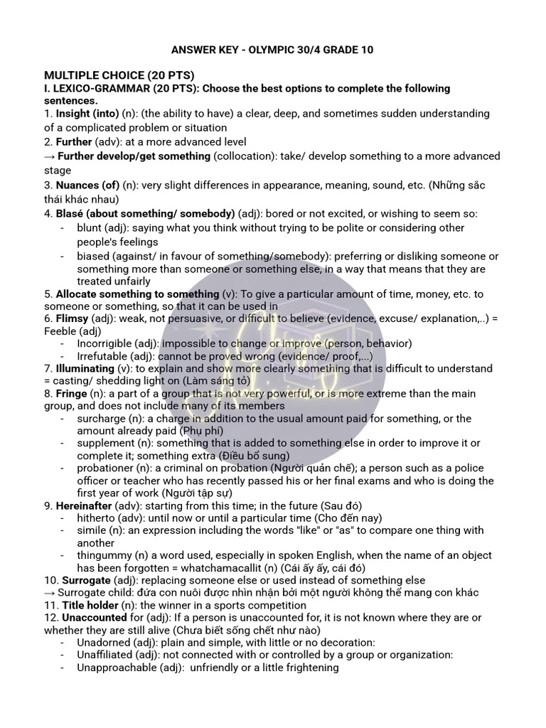 Olympic Grade 10 Answer Key | PDF | Multilingualism | Linguistics