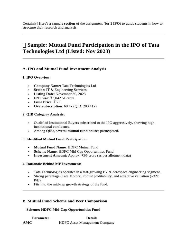 Sample: Mutual Fund Participation in The IPO of Tata Technologies LTD ...