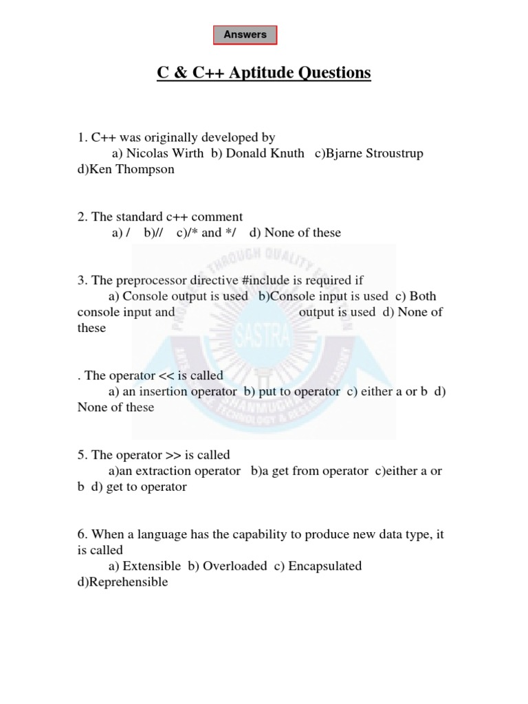 C & C++ Aptitude Questions: Answers | Download Free PDF | C (Programming Language) | Pointer ...