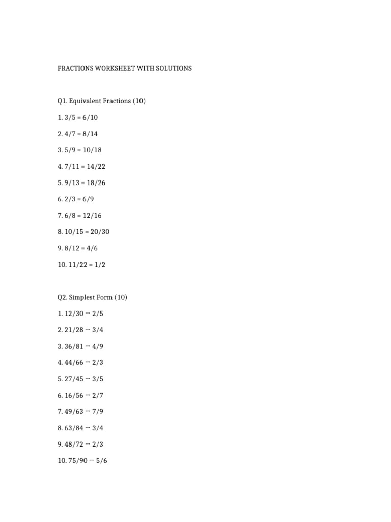 Fractions Worksheet 1 | PDF