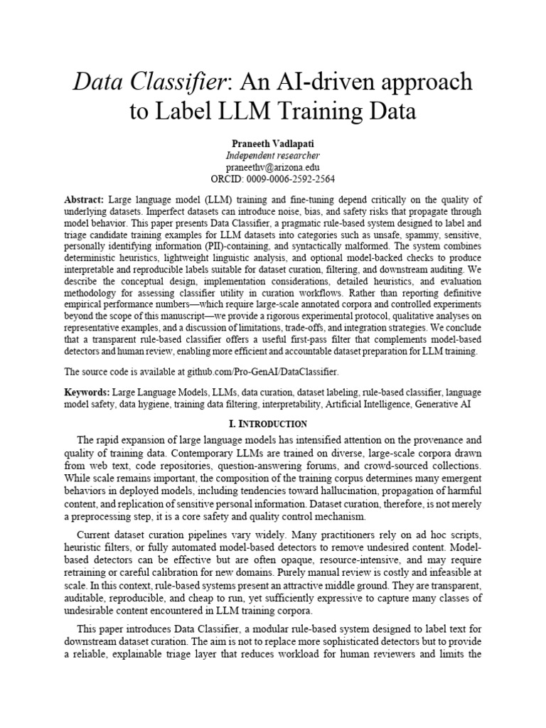 AI Data Classifier for LLM Training | PDF | Computing
