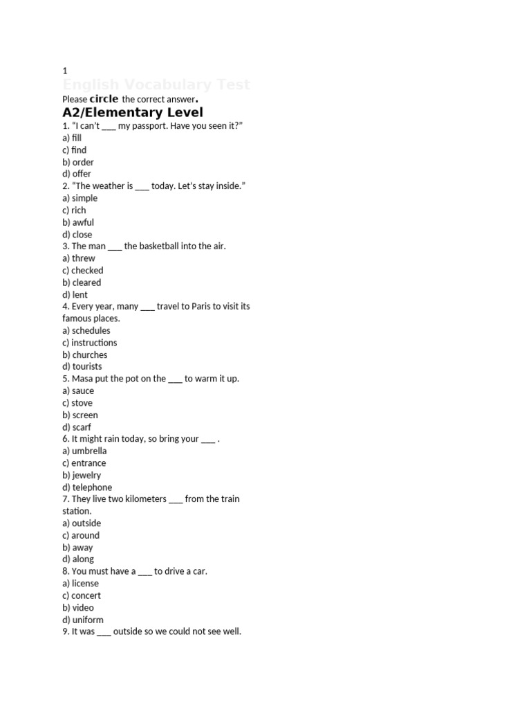 Vocabulary Test | PDF