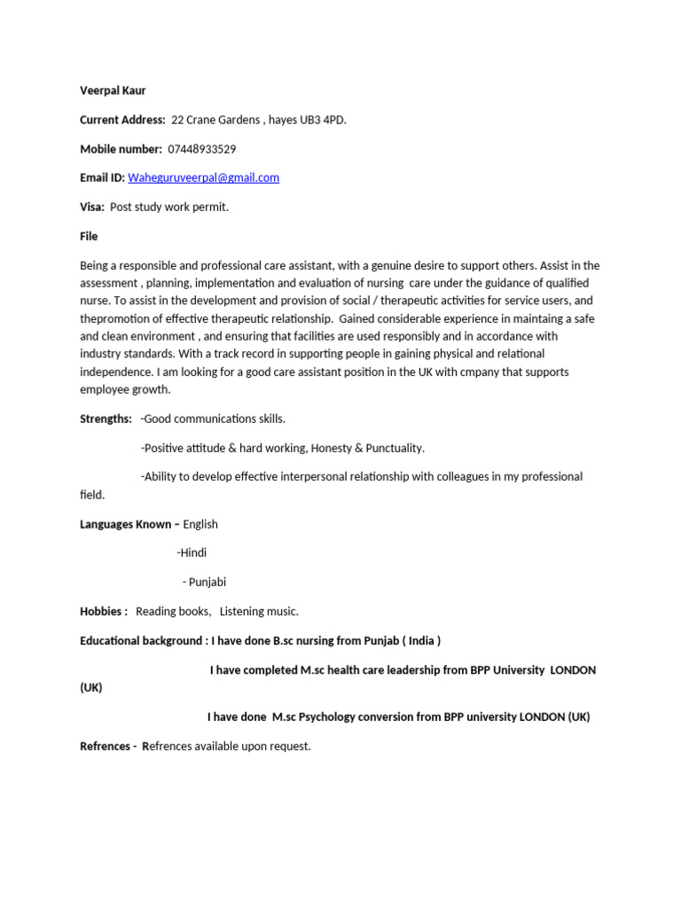 Veerpal Kaur New CV | PDF