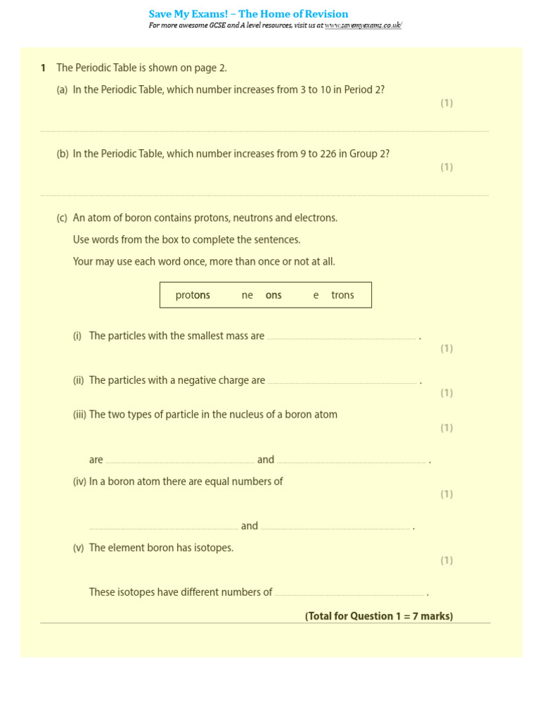 4.1 - The Periodic Table 1c - Edexcel Igcse 9-1 Chemistry Qp-Updated ...