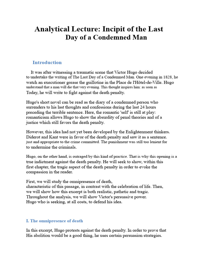 Analytical Reading of The Last Day of A Condemned Man | PDF | Capital ...
