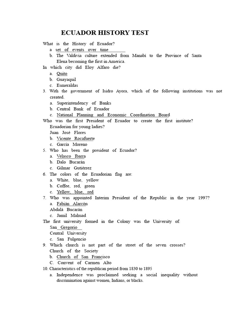 Ecuador History Test Questions | PDF | Ecuador | Andean Community