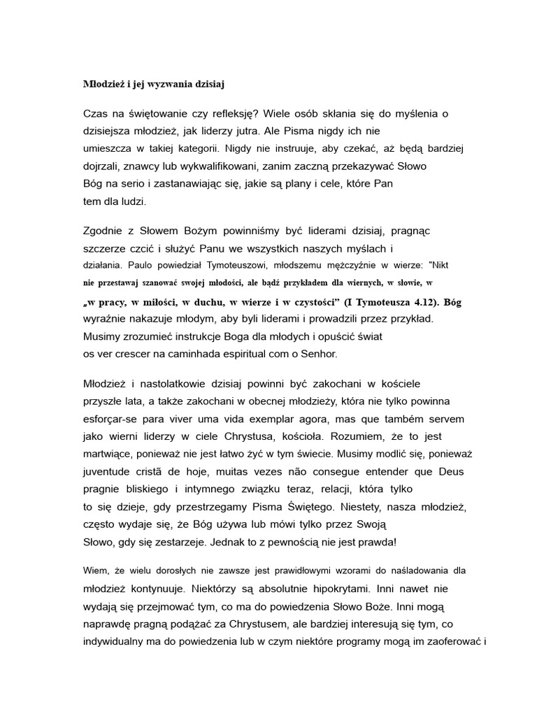 Młodzież I Jej Wyzwania Dzisiaj | PDF