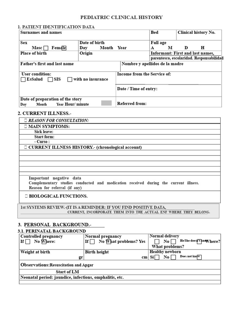 Pediatric Clinical History Template | PDF | Health Care | Medical ...