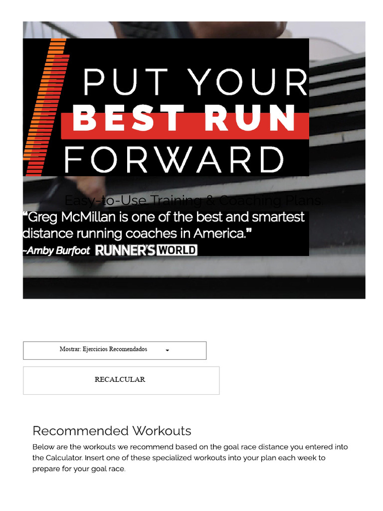 McMillan Running - Entrenamientos Recomendados 09-05-21 | PDF