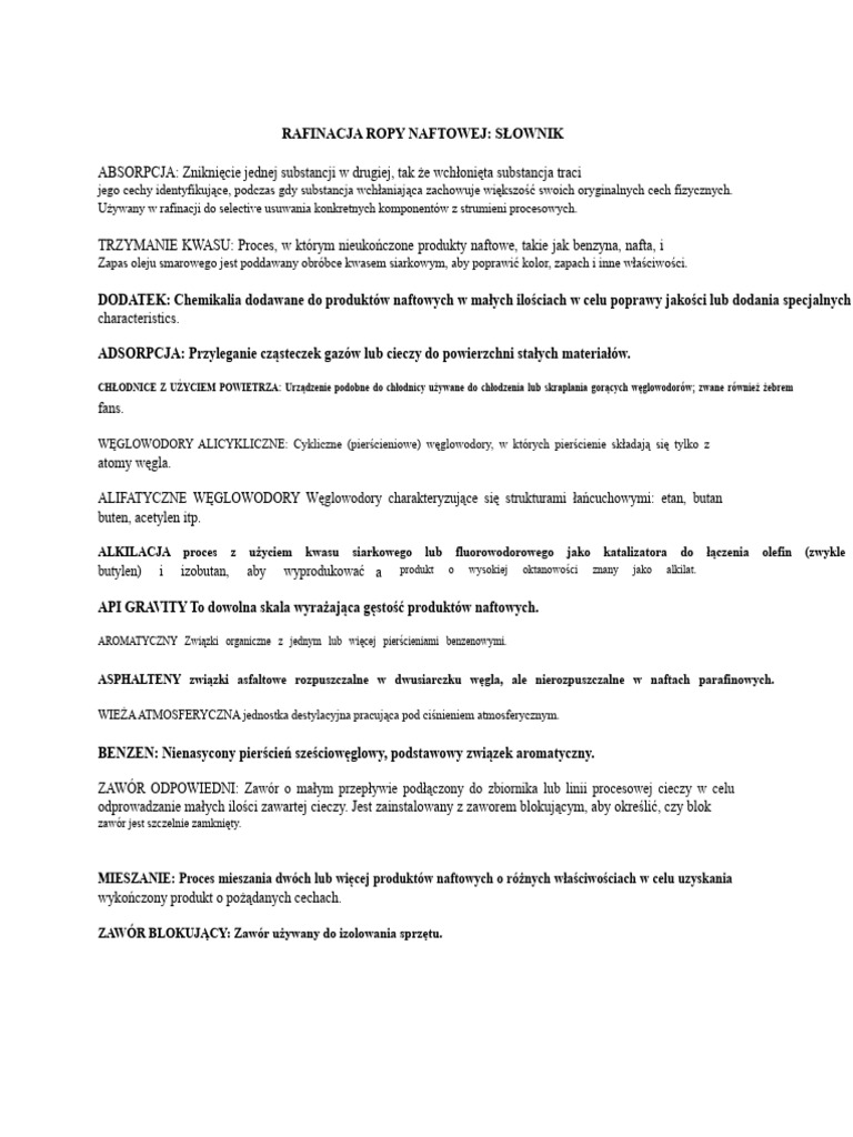 Słownik Rafinerii Ropy Naftowej | PDF